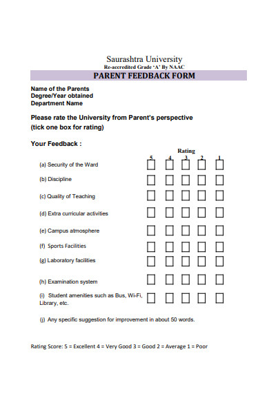 FREE 33+ Parent Feedback Form Samples, PDF, MS Word, Google Docs, Excel