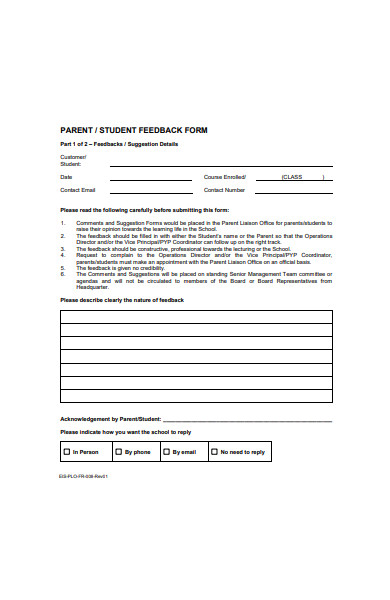 FREE 29+ Parent Feedback Forms in PDF | Ms Word | Excel
