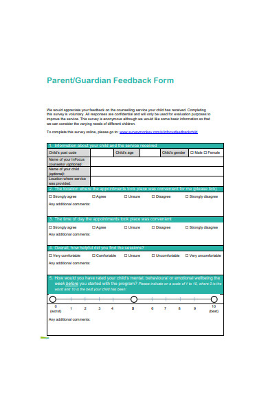 FREE 32+ Parent Feedback Form Samples, PDF, MS Word, Google Docs, Excel
