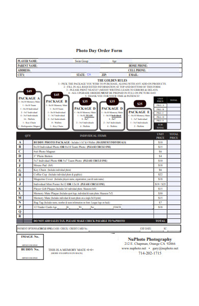 FREE 30+ Photography Order Forms in PDF | Ms Word