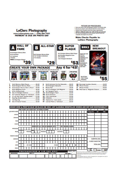 FREE 30+ Photography Order Forms in PDF | Ms Word