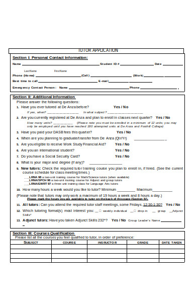 FREE 31+ Tutor Application Forms in PDF | MS Word