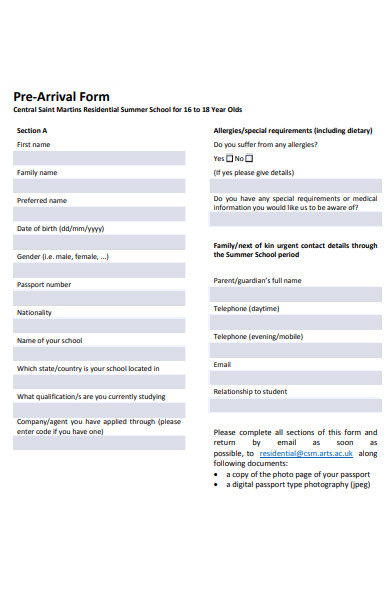 FREE 29+ Arrival Form Samples, PDF, MS Word, Google Docs