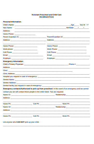 FREE 53+ Childcare Registration Form Samples, PDF, MS Word, Google Docs