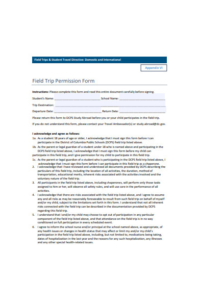 FREE 25+ Field Trip Permission Form Samples, PDF, MS Word, Google Docs ...