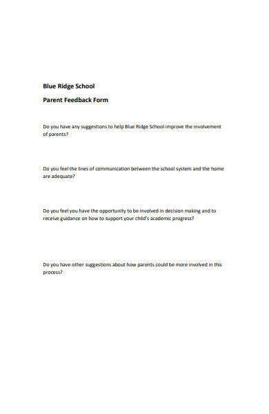 FREE 32+ Parent Feedback Form Samples, PDF, MS Word, Google Docs, Excel