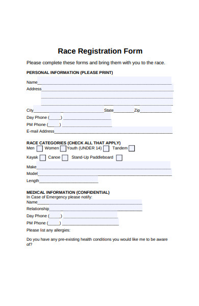 FREE 50+ Race Registration Form in PDF | Ms Word