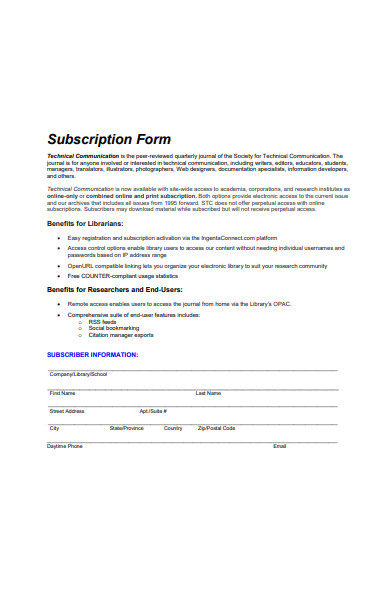 FREE 40+ Subscribe Forms in PDF | Ms Word (doc.)