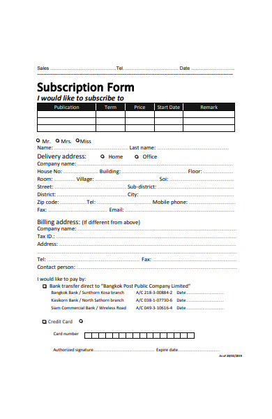 FREE 40+ Subscribe Forms in PDF | Ms Word (doc.)