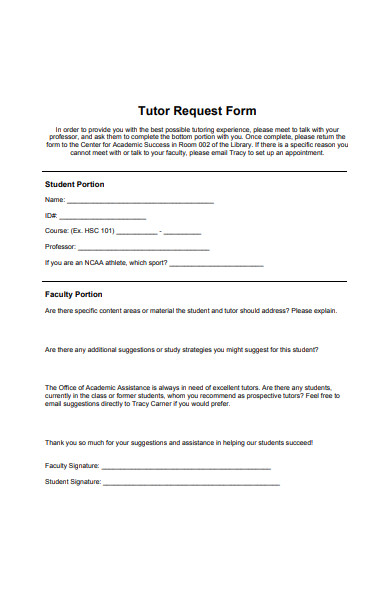 FREE 30+ Tutor Request Forms PDF | Ms Word | Excel