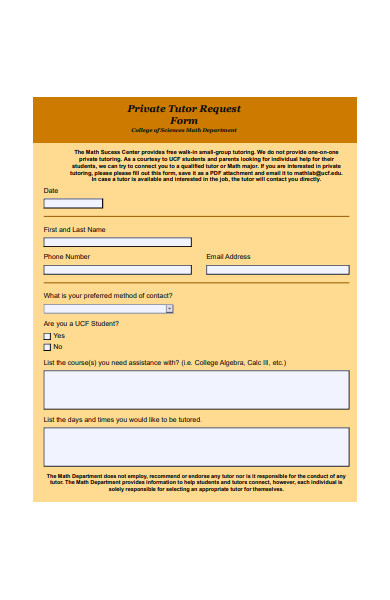 FREE 30+ Tutor Request Forms PDF | Ms Word | Excel