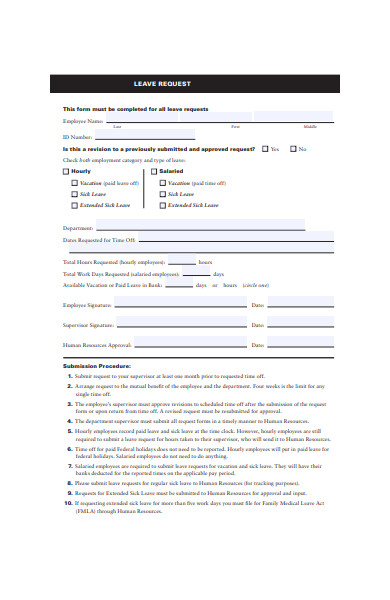 FREE 23+ Employee Leave Request Forms in PDF | MS Word| XLS