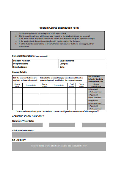 FREE 33+ Course Substitution Forms in PDF | Ms Word (doc.)