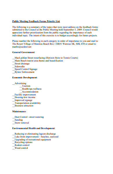 FREE 38 Meeting Feedback Forms In PDF Ms Word