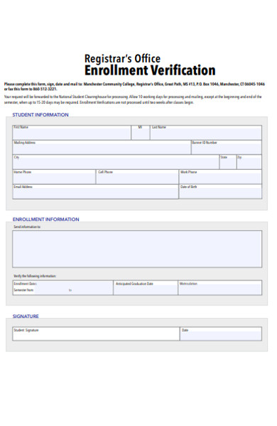 FREE 30+ Enrollment Verification Form Samples, PDF, MS Word, Google Docs