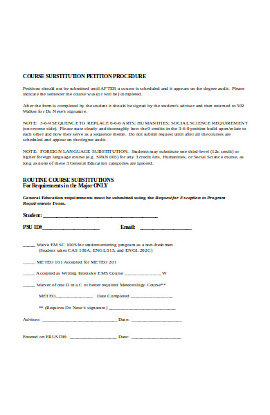 FREE 33+ Course Substitution Forms in PDF | Ms Word (doc.)