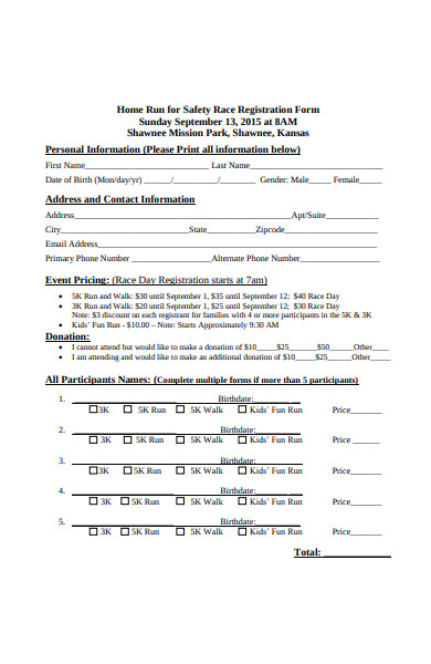 FREE 50+ Race Registration Form in PDF | Ms Word