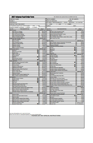 FREE 36+ Sample Food Order Forms in PDF | MS Word