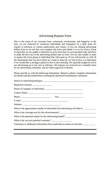 FREE 40+ Advertising Request Forms in PDF | MS Word