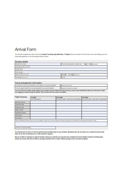 FREE 29+ Arrival Form Samples, PDF, MS Word, Google Docs