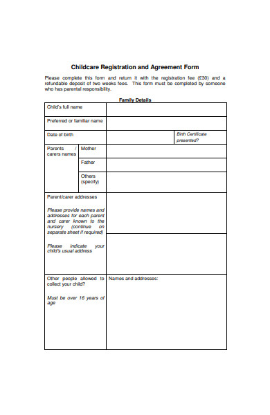 FREE 53+ Childcare Registration Form Samples, PDF, MS Word, Google Docs