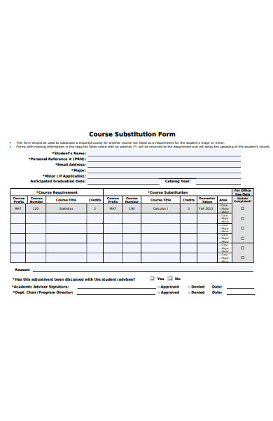 FREE 33+ Course Substitution Forms in PDF | Ms Word (doc.)
