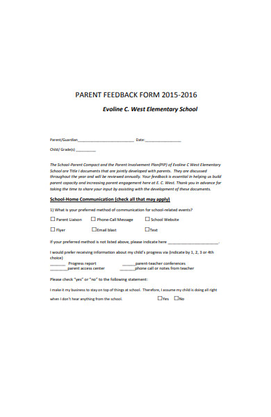 FREE 32+ Parent Feedback Form Samples, PDF, MS Word, Google Docs, Excel