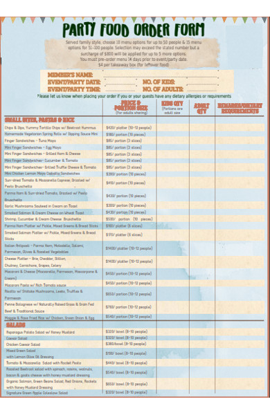 FREE 40+ Food Order Form Samples, PDF, MS Word, Google Docs