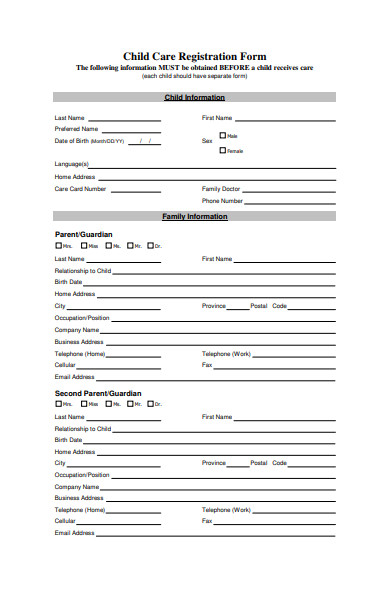 FREE 49+ Childcare Registration Forms in PDF | Ms Word