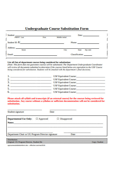 FREE 33+ Course Substitution Forms in PDF | Ms Word (doc.)