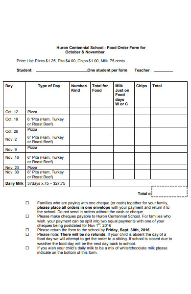 FREE 40+ Food Order Form Samples, PDF, MS Word, Google Docs