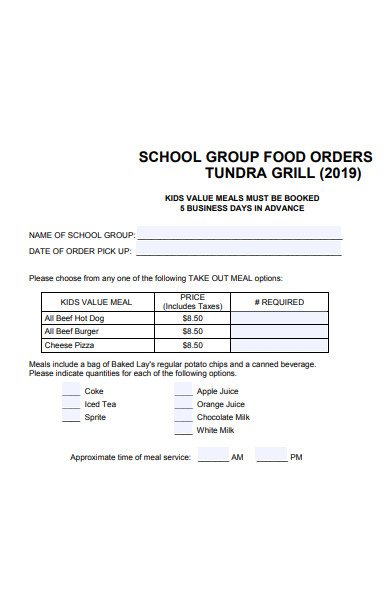 FREE 36+ Sample Food Order Forms in PDF | MS Word