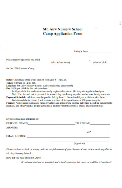 FREE 31+ Summer Camp Application Forms in PDF | MS Word | XLS