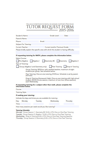 FREE 30+ Tutor Request Forms PDF | Ms Word | Excel
