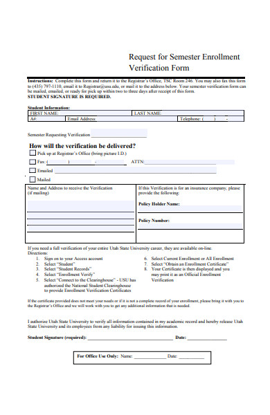 FREE 30+ Enrollment Verification Form Samples, PDF, MS Word, Google Docs