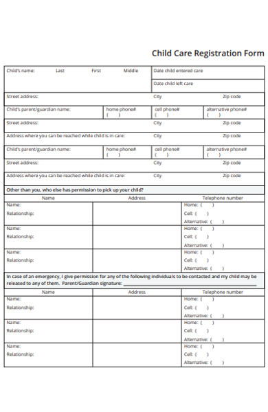 FREE 53+ Childcare Registration Form Samples, PDF, MS Word, Google Docs