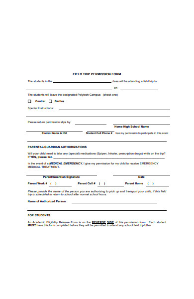 FREE 25+ Field Trip Permission Form Samples, PDF, MS Word, Google Docs ...