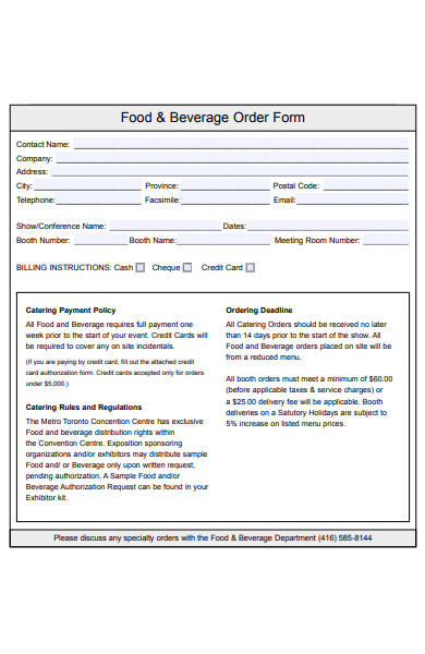 FREE 40+ Food Order Form Samples, PDF, MS Word, Google Docs