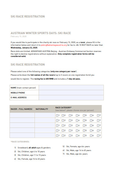 FREE 50+ Race Registration Form in PDF | Ms Word