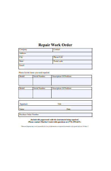 FREE 26+ Repair Work Order Form in PDF | Ms Word