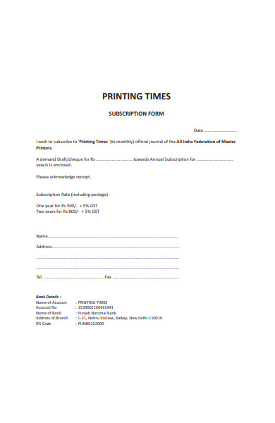 FREE 40+ Subscribe Forms in PDF | Ms Word (doc.)