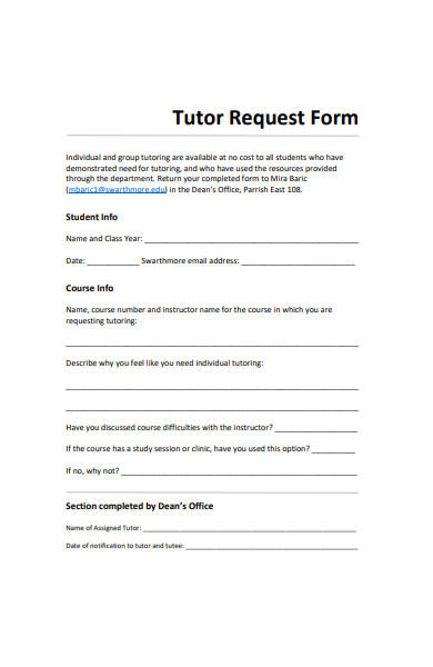 FREE 30+ Tutor Request Forms PDF | Ms Word | Excel