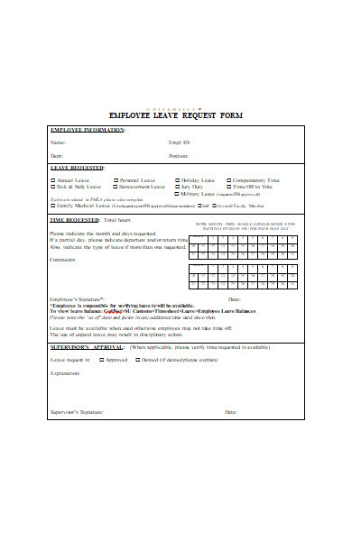 FREE 23+ Employee Leave Request Forms in PDF | MS Word| XLS