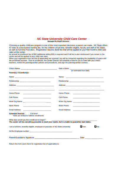FREE 53+ Childcare Registration Form Samples, PDF, MS Word, Google Docs