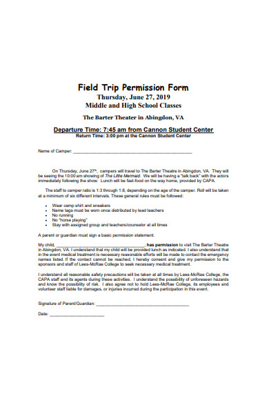 FREE 25+ Field Trip Permission Form Samples, PDF, MS Word, Google Docs ...