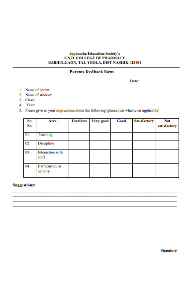 FREE 29+ Parent Feedback Forms in PDF | Ms Word | Excel