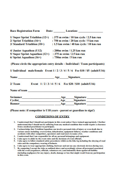 FREE 50+ Race Registration Form in PDF | Ms Word