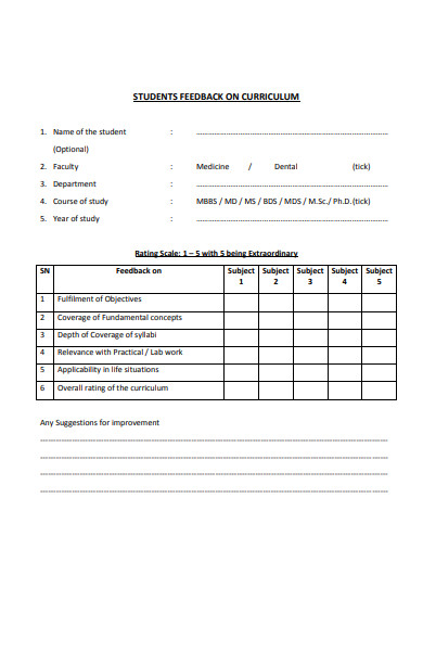FREE 30+ Student Feedback Forms in PDF | MS Word