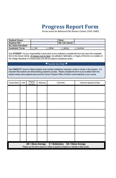 FREE 35+ Student Progress Report Form Samples, PDF, MS Word, Google Docs