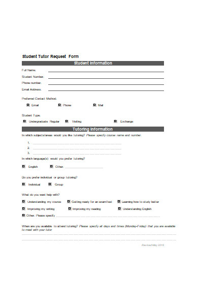 FREE 30+ Tutor Request Forms PDF | Ms Word | Excel